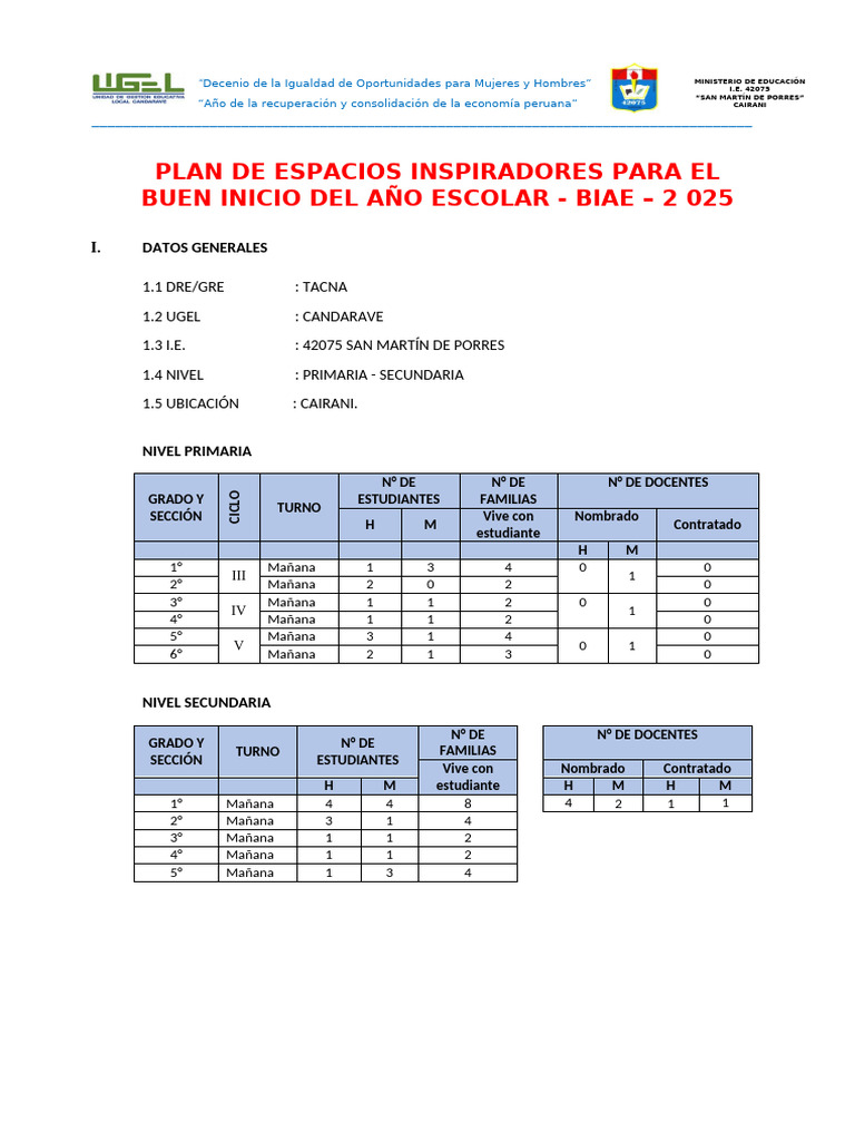 PLAN DE TRABAJO BIAE 2025-corregido | PDF | Aprendizaje
