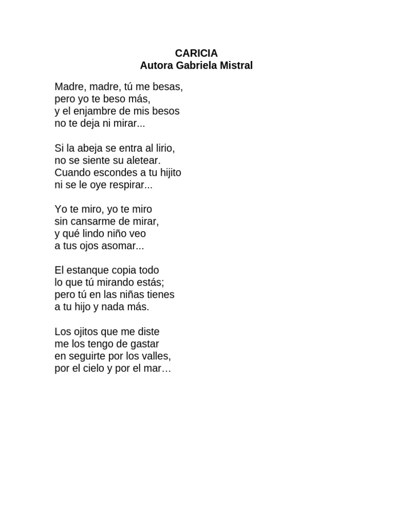 Poema "Caricia" de Gabriela Mistral | PDF