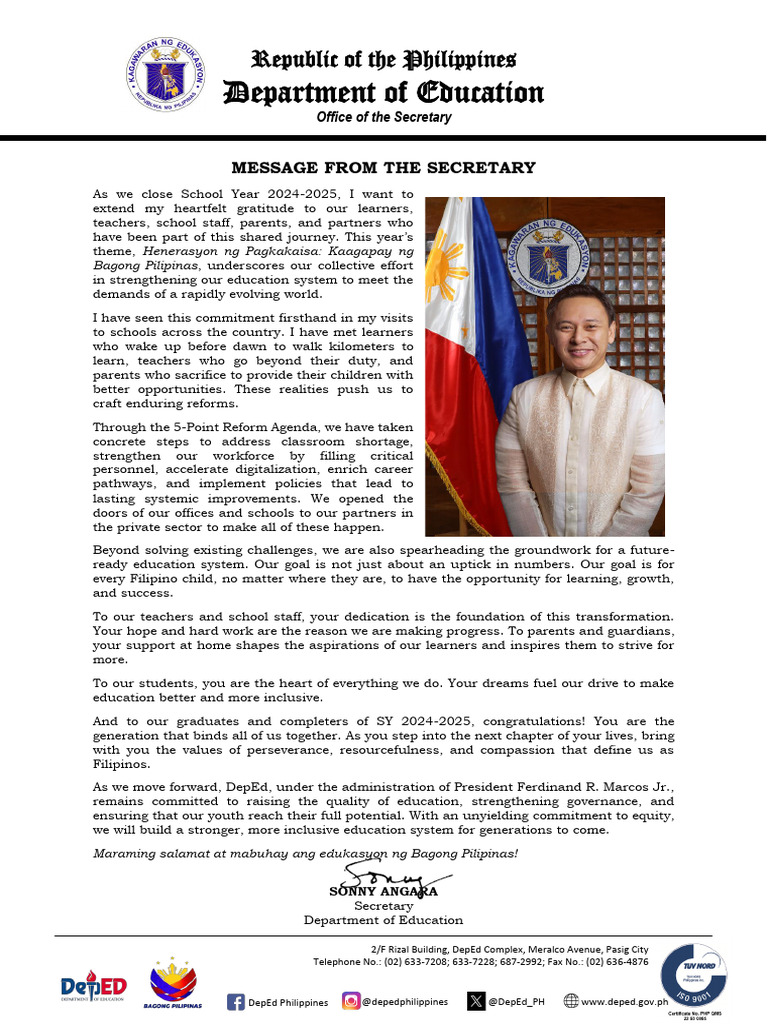 Angara's 2025 Graduation Message | PDF