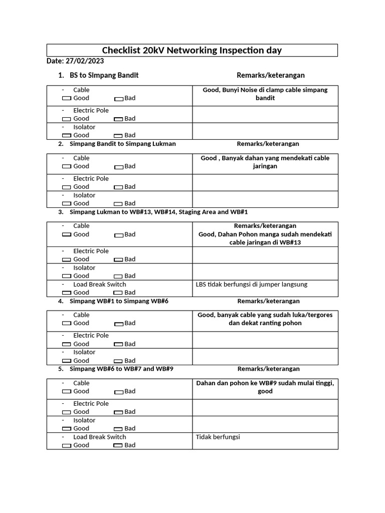 20kV Networking Inspection Checklist | PDF