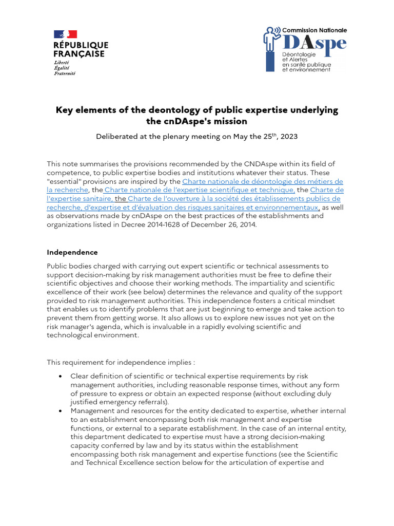Deontology in Public Expertise Guidelines | PDF | Risk | Expert