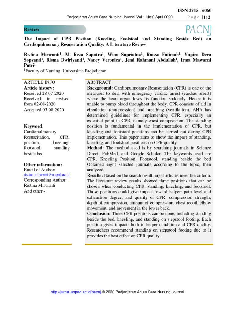 The Impact of CPR Position Kneeling Foot | PDF | Cardiopulmonary ...
