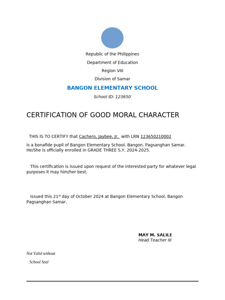 Certificate of Good Moral | PDF