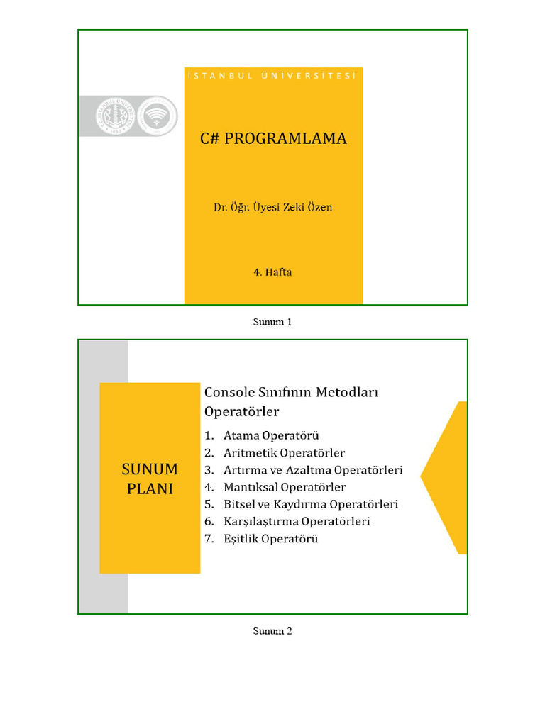 Ders _ C# Programlama _ Ünite _ 4. OPERATÖRLER - Sunum | PDF