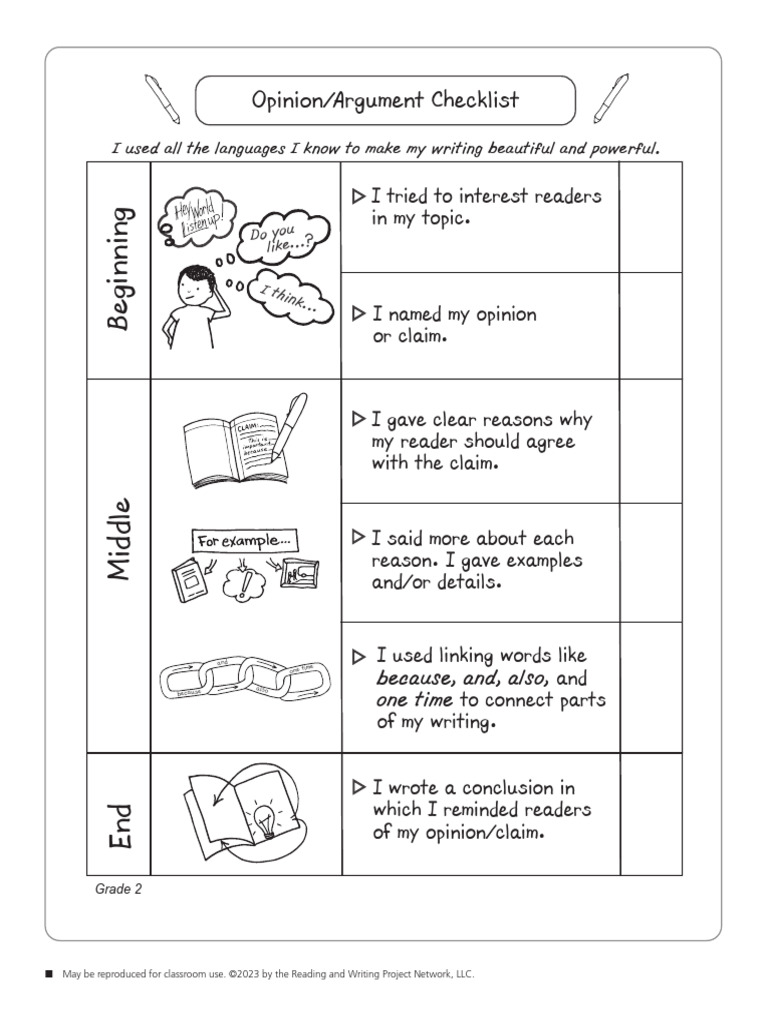 Opinion Writing Checklist | PDF