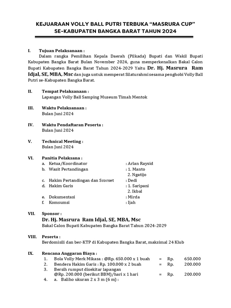 Kejuaraan Volly Ball Putri Masrura Cup 2024 | PDF