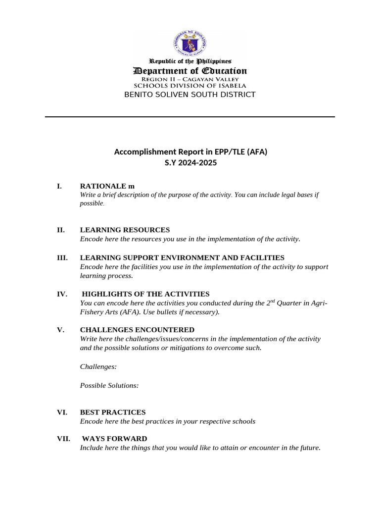 Accomplishment Report EPP&TLE | PDF