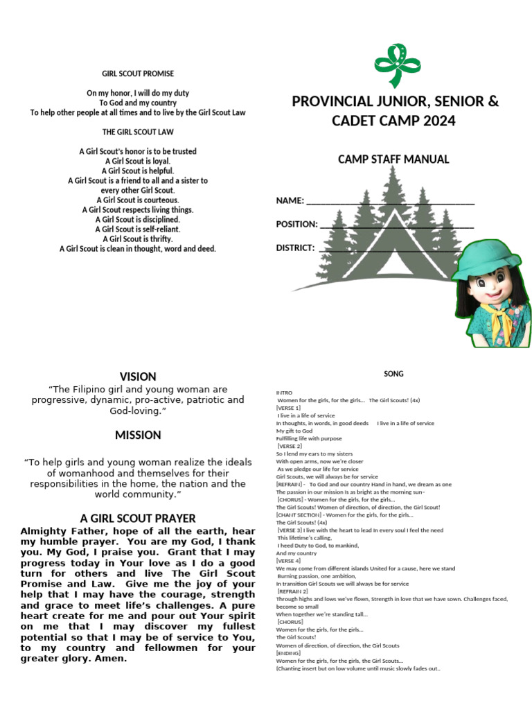 CAMP STAFF MANUAL New | PDF | Meal | Camping