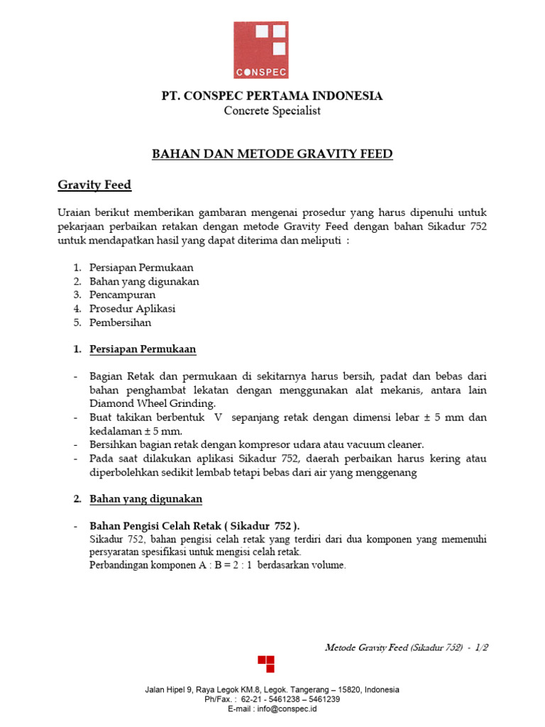 Metode Gravity Feed Sikadur 752 untuk Retak | PDF