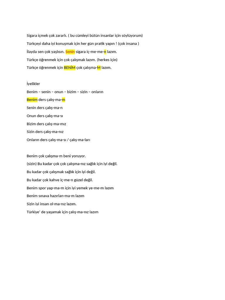 Iyelik Ile Isim Fiil | PDF