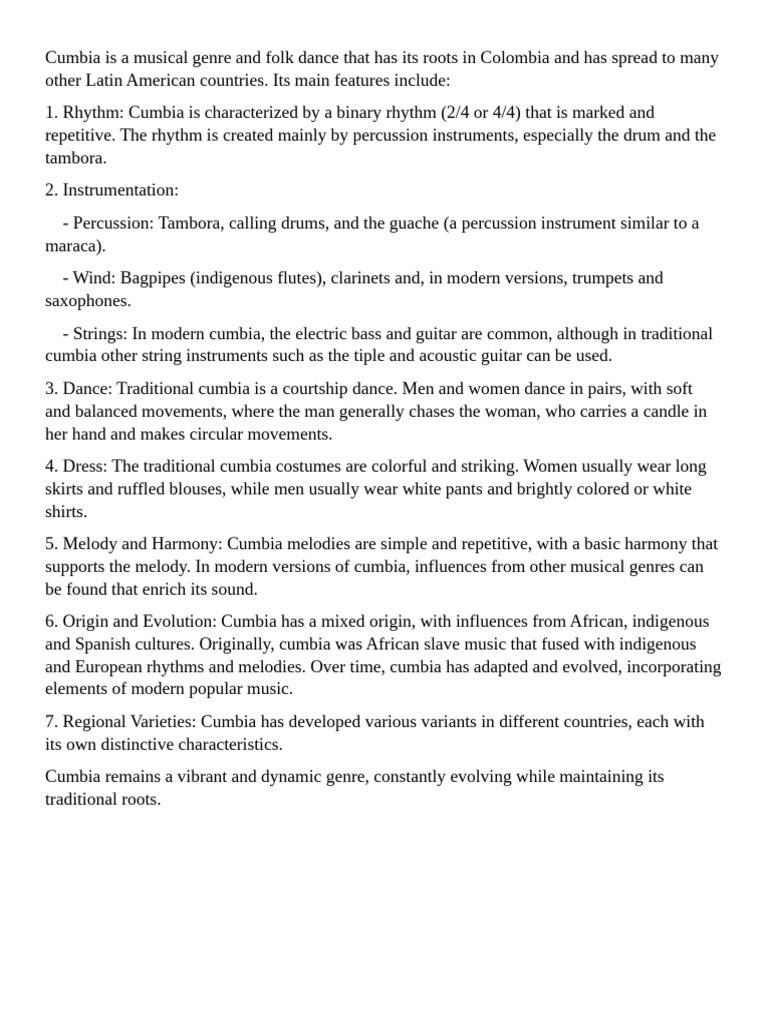 CUMBIA | PDF | Musical Instruments | Dances