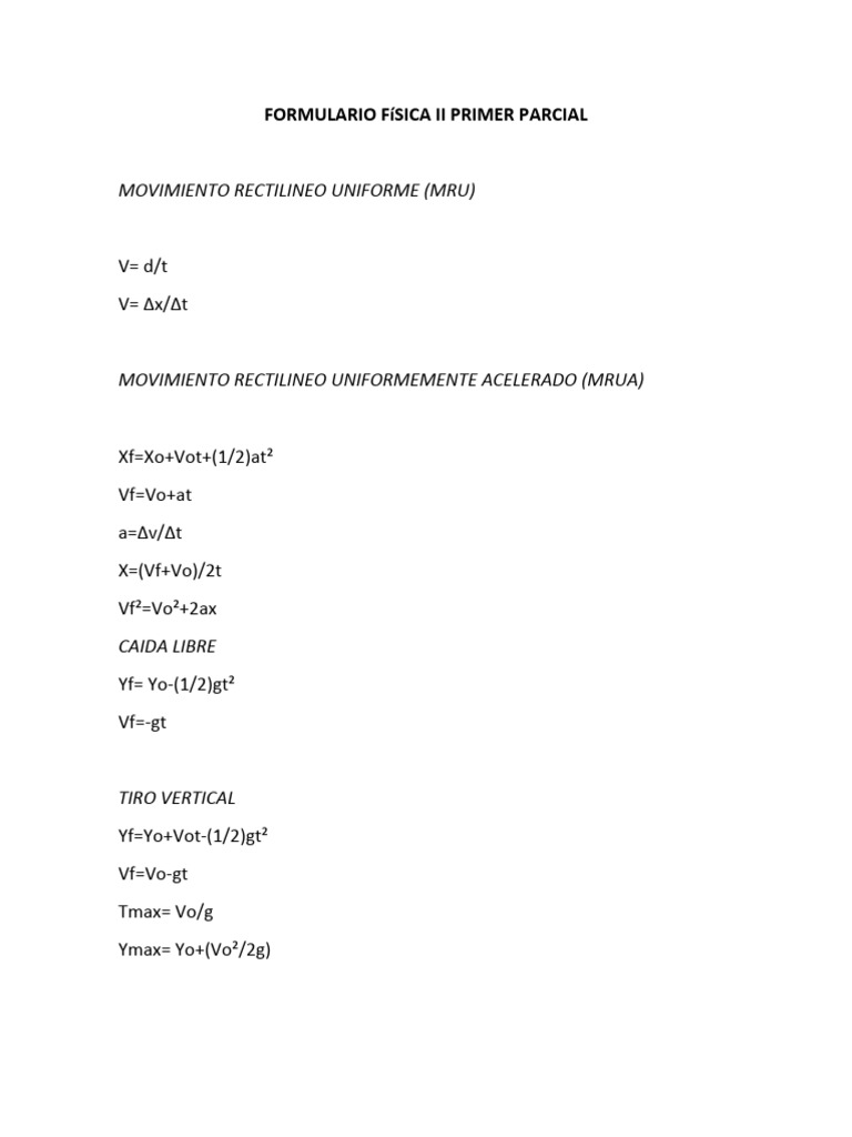 Formulario Fisica II Primer Parcial | PDF
