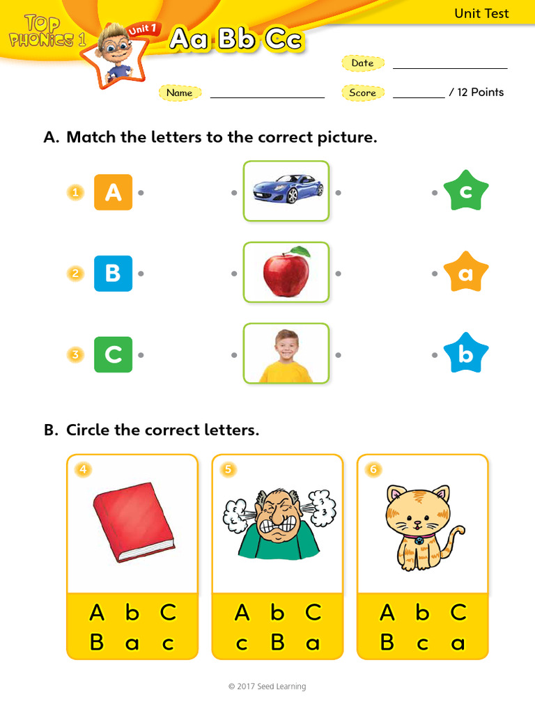 Top Phonics 1 - Unit Tests | PDF
