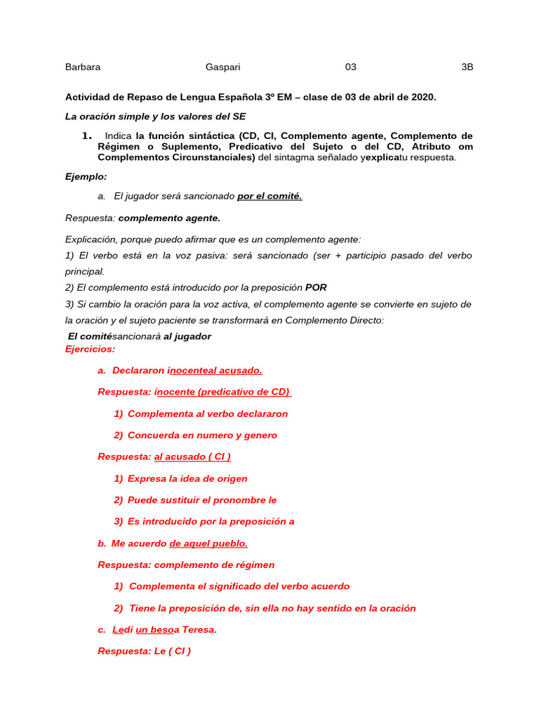 Actividad de Repaso de Lengua Española 3º EM – clase de 03 de abril de ...