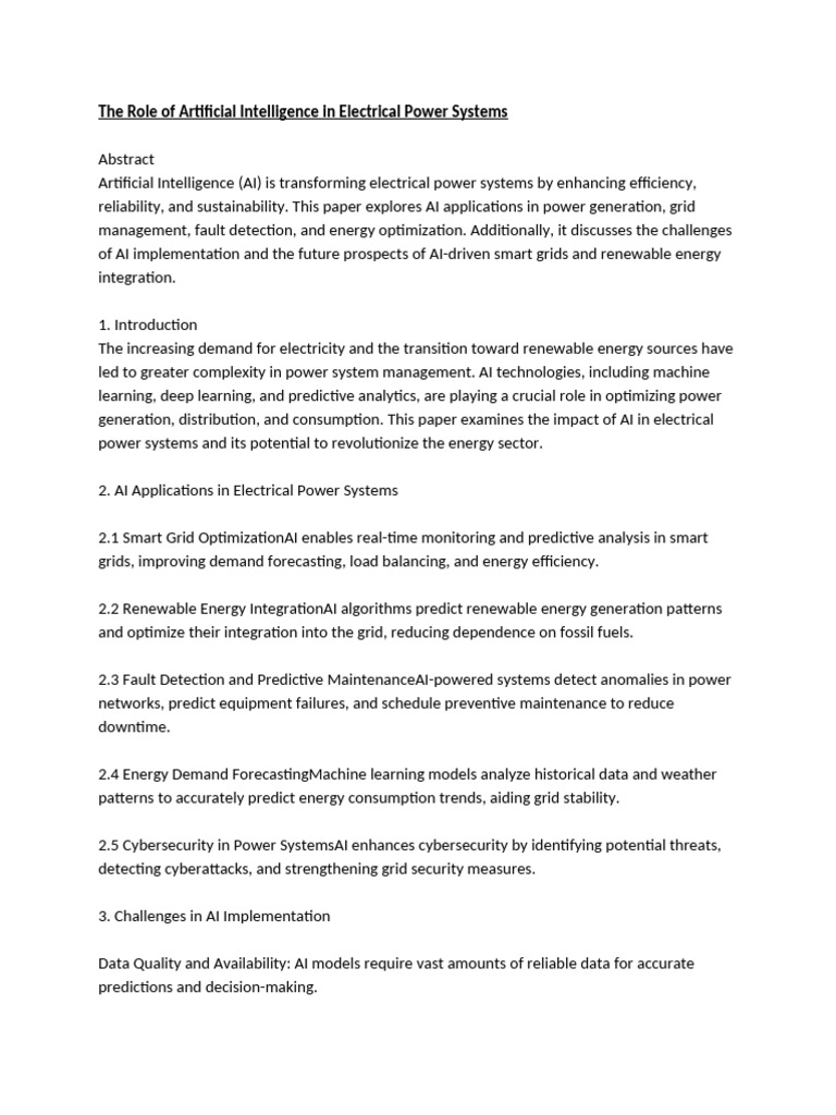 AI Transforming Electrical Power Systems | PDF | Artificial ...