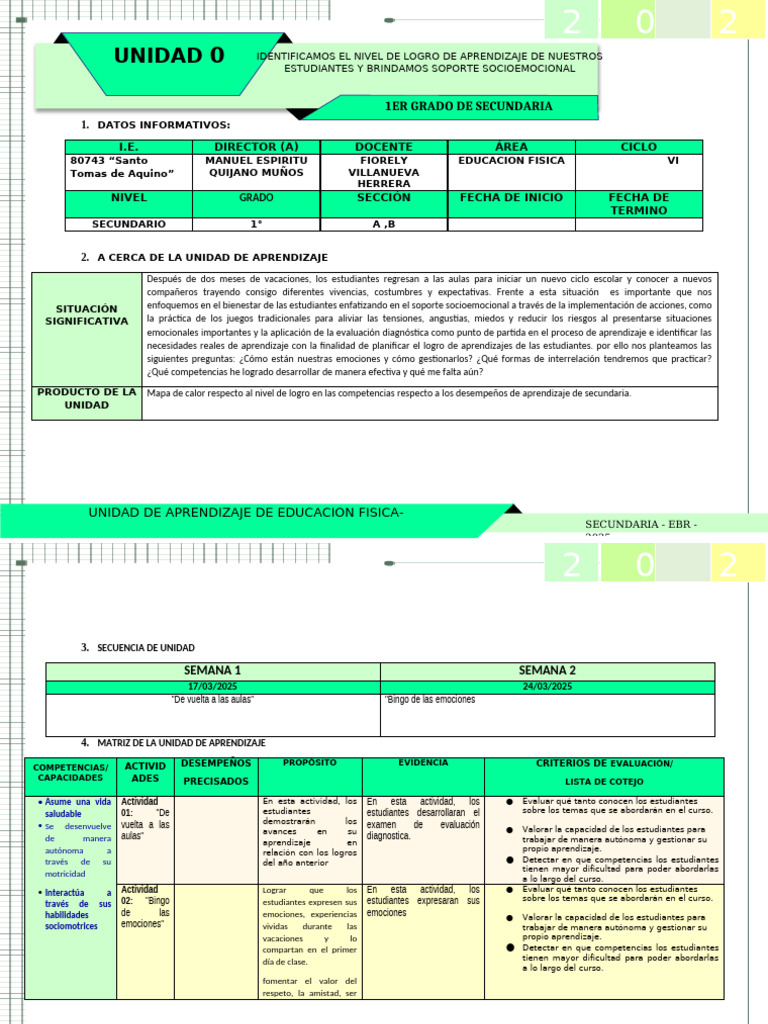 1°2° ED FISICA UNIDAD 0-2025. Fio | PDF | Aprendizaje | Información