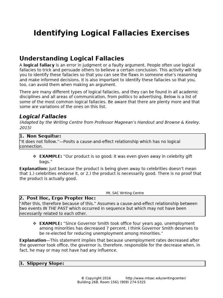 Identifying Logical Fallacy Exercises - Without Answers - Docx 2.docx 2.docx 2 | PDF | Fallacy ...