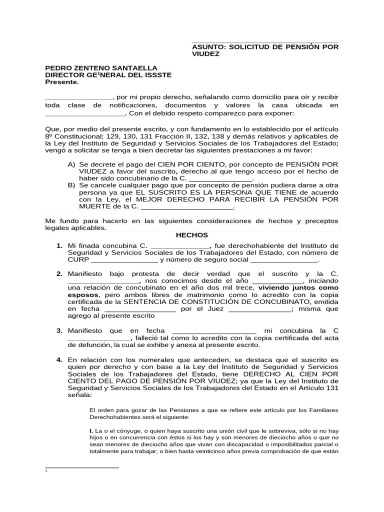 Solicitud de Pensión por Viudez ISSSTE | PDF | Unión civil ...