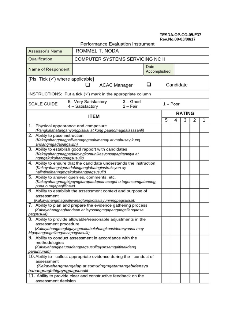 Performance Evaluation Instrument | PDF | Performance Appraisal