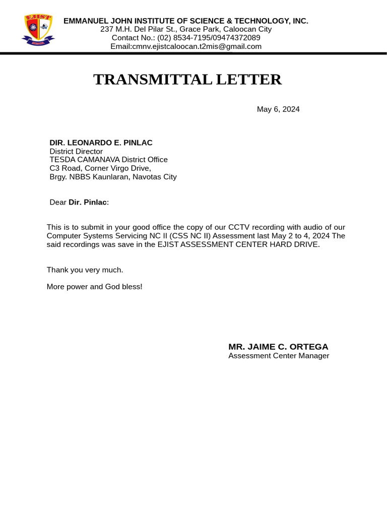 Transmittal Letter CCTV | PDF