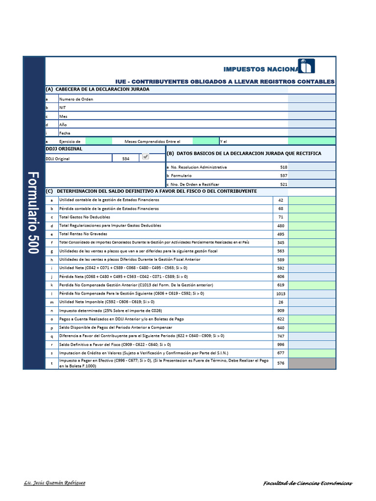 Form 500 Iue Formato JGR | PDF | Contabilidad | Impuestos