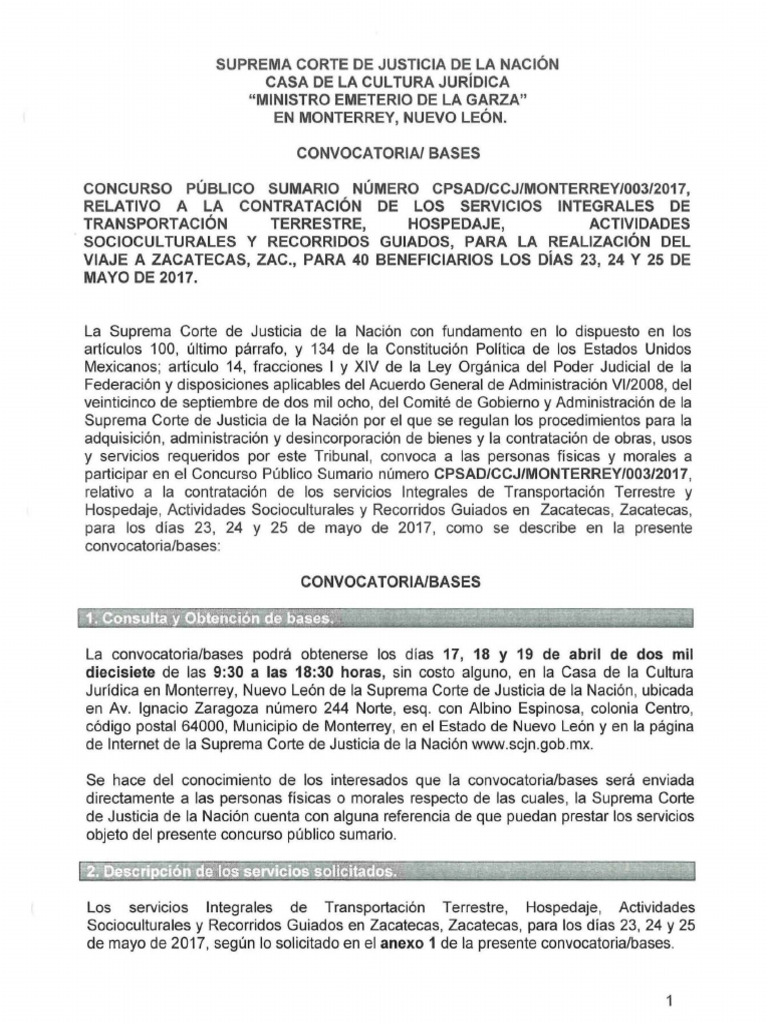 Cpsad CCJ Monterrey 003 2017 02 Conv Bases Anexos | PDF | Judicaturas | Justicia