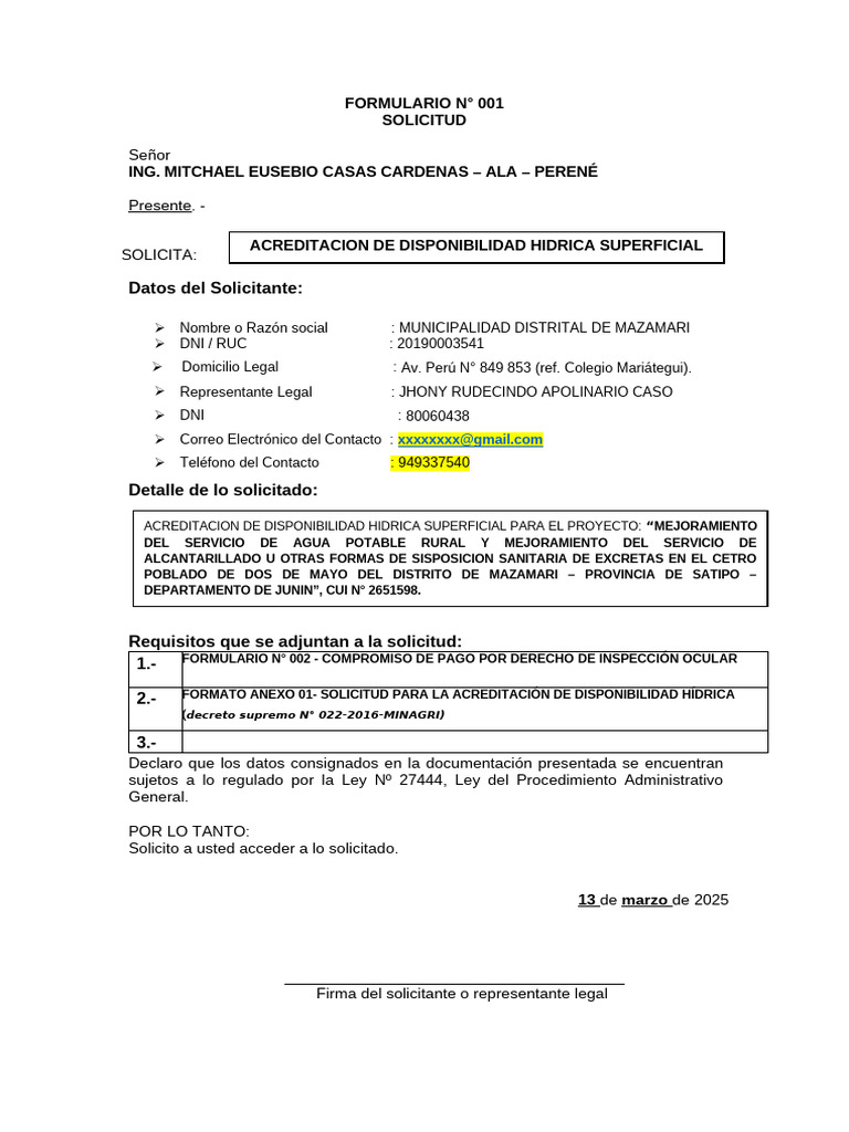 Formulario #001 | PDF