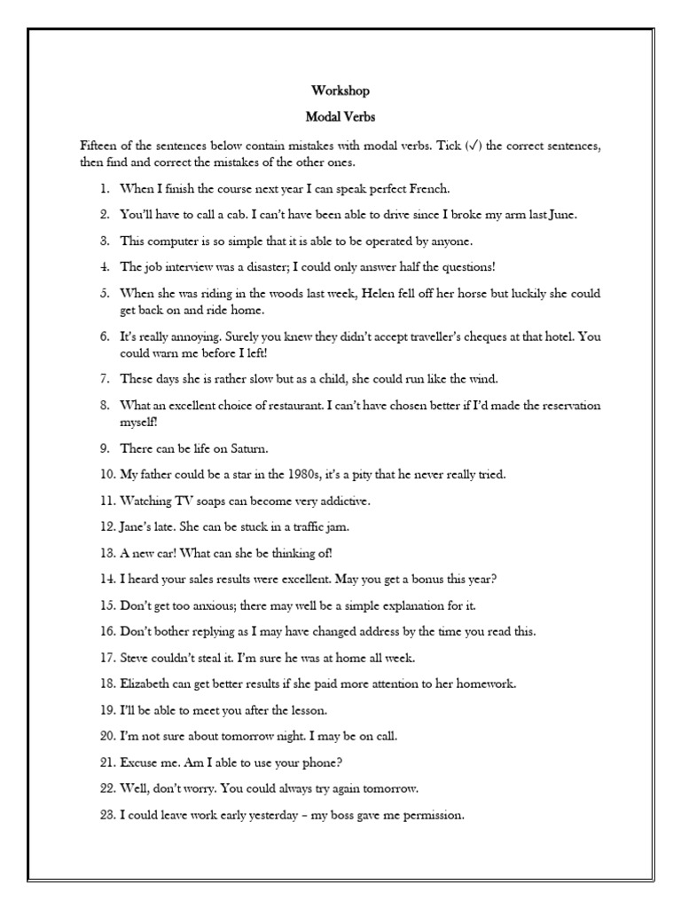 Modal Verbs - Workshop | PDF