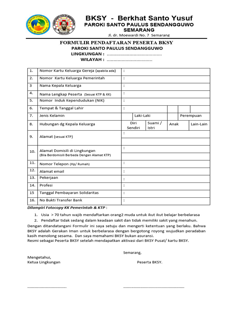 Formulir Registrasi Peserta Bksy | PDF