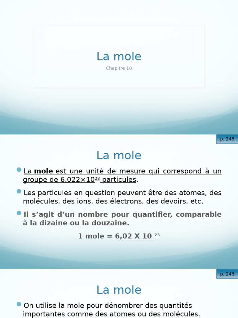 La Mole Et Masse Molaire 2024 | PDF | Mole (unité) | Molécules