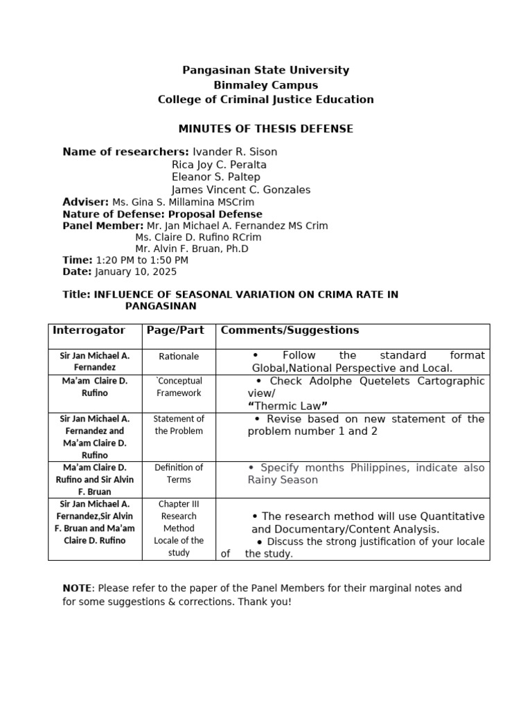 Minutes of The Defense (Group 9) | PDF