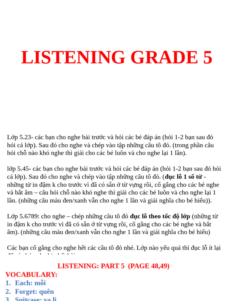Listening Grade 5 | PDF