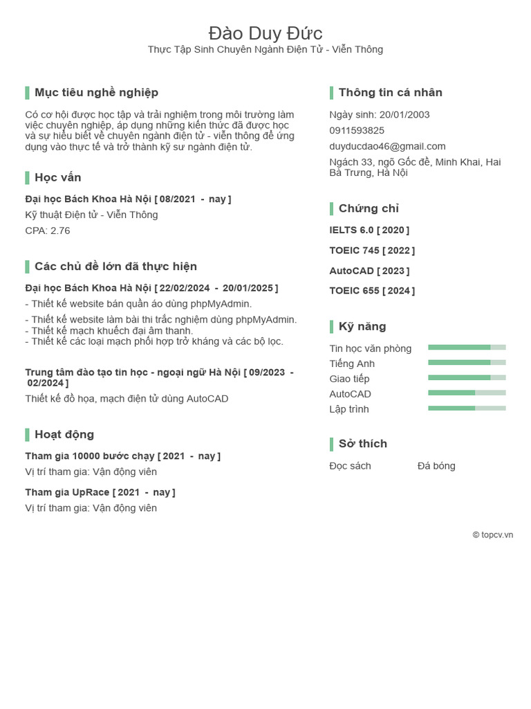 Dao Duy Duc TopCV - VN 240225.220606 | PDF