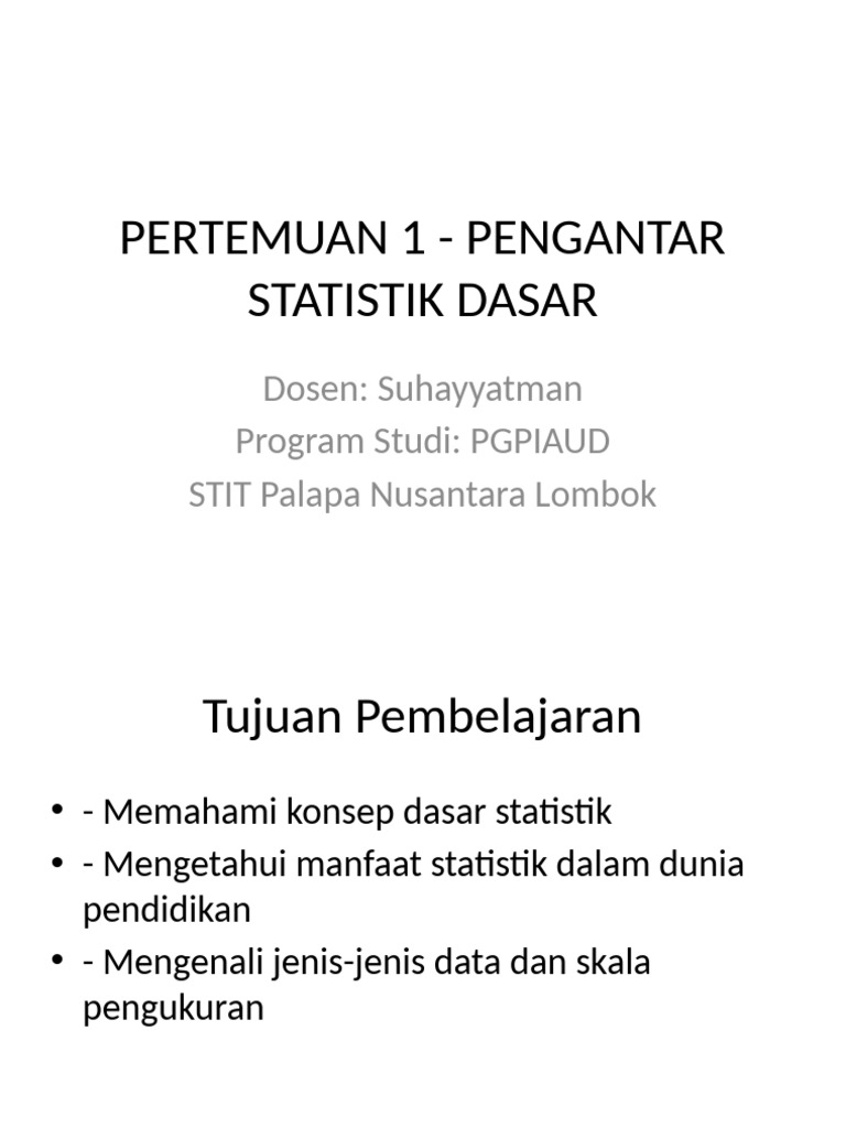Pengantar Statistik Dasar untuk PAUD | PDF