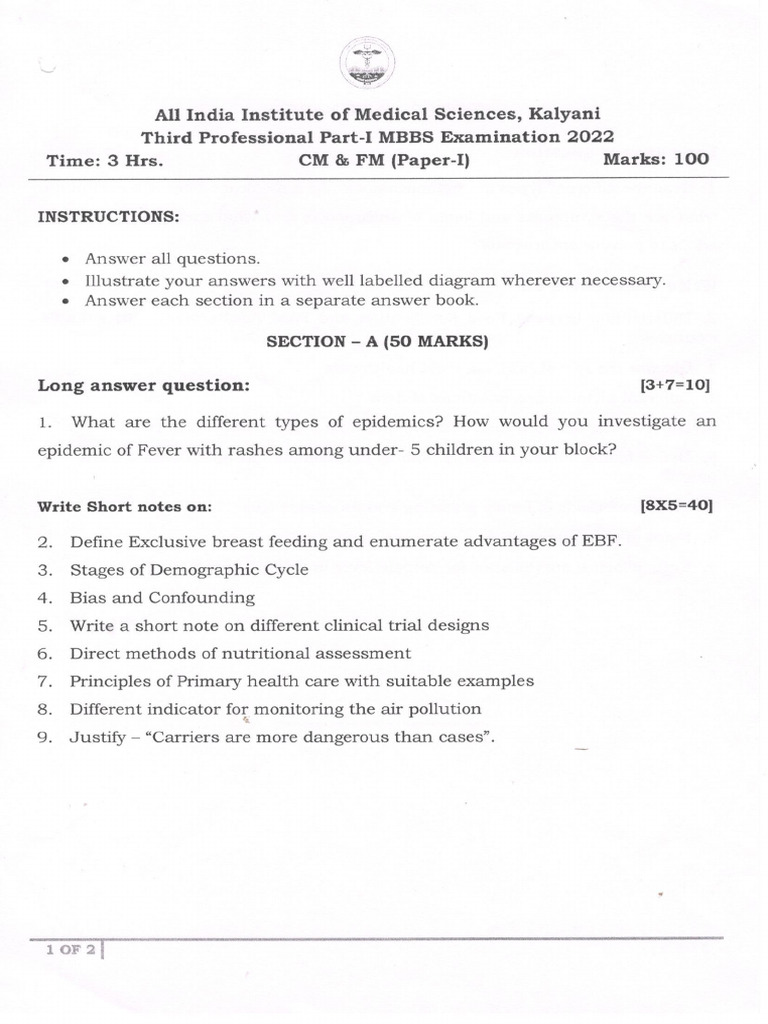3rd Mbbs Prof - CMFM Paper 1 2022 | PDF