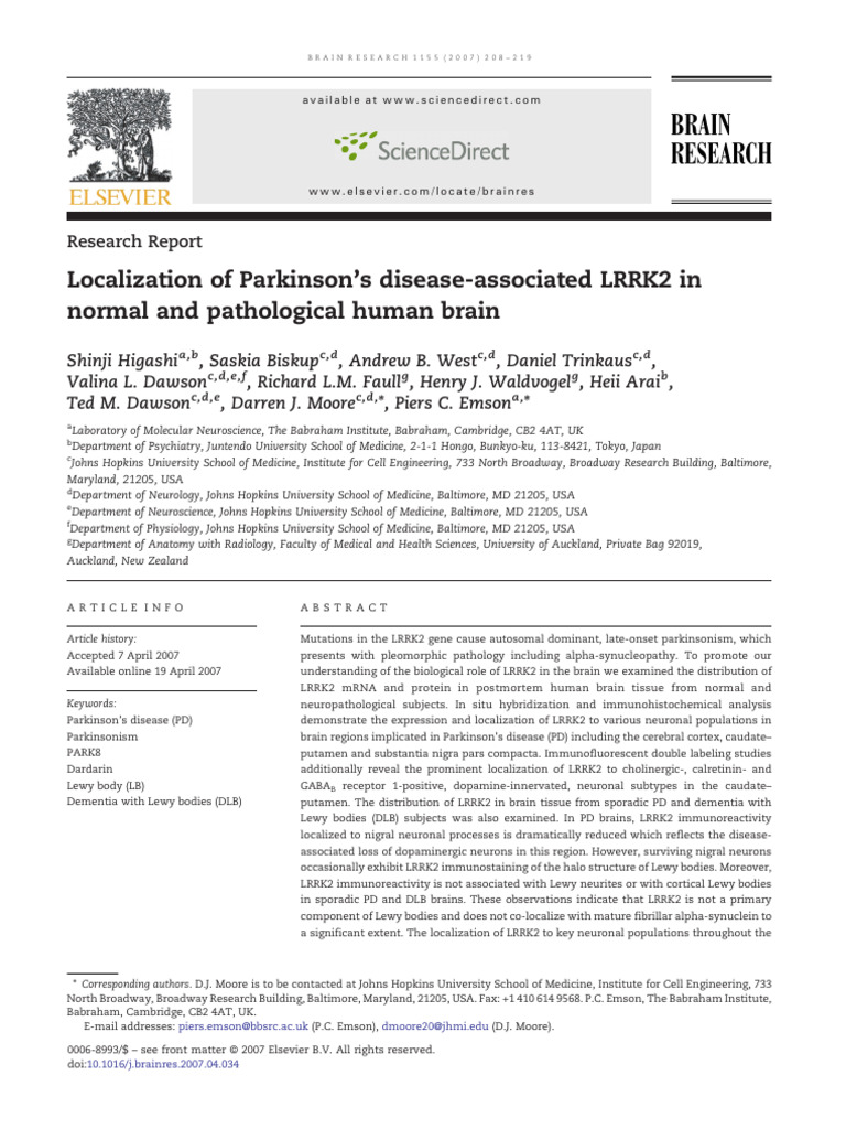 2007localization of Parkinson's Disease-Associated LRRK2 in Normal and ...