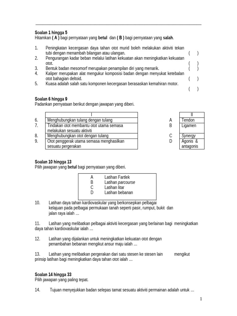 Soalan PJK Akhir Tahun2017 | PDF