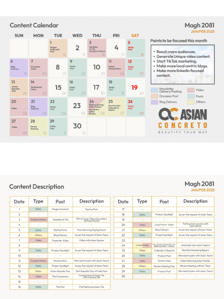 AC - Content Calendar (Magh 2081) | PDF