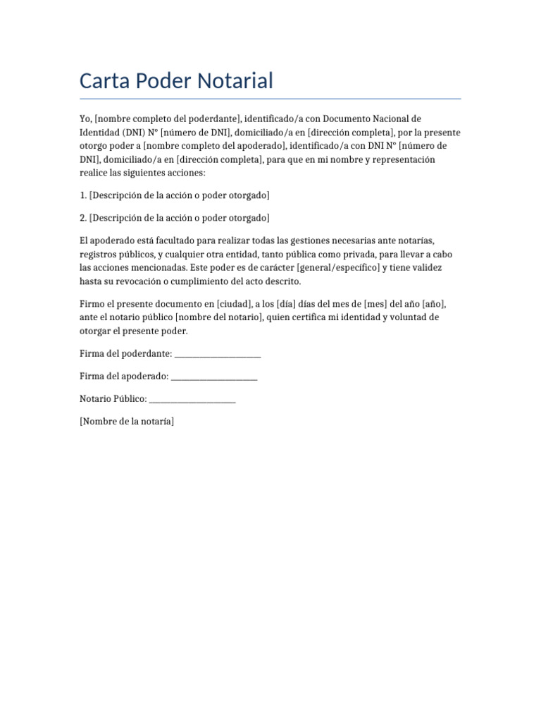 Modelo Carta Poder Notarial Peru Word | PDF