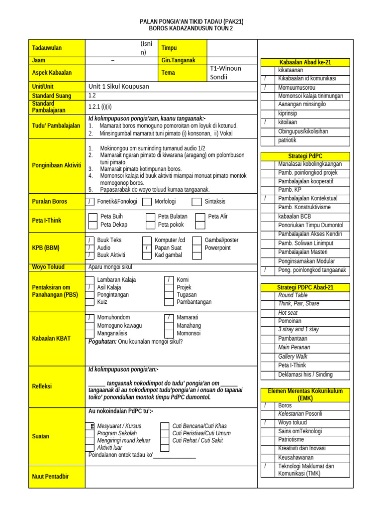 RPH TAHUN 2 UNIT 1 | PDF