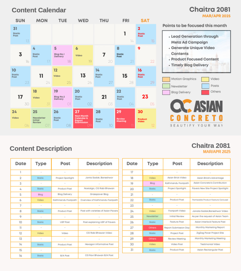 AC - Content Calendar (Chaitra 2081) | PDF