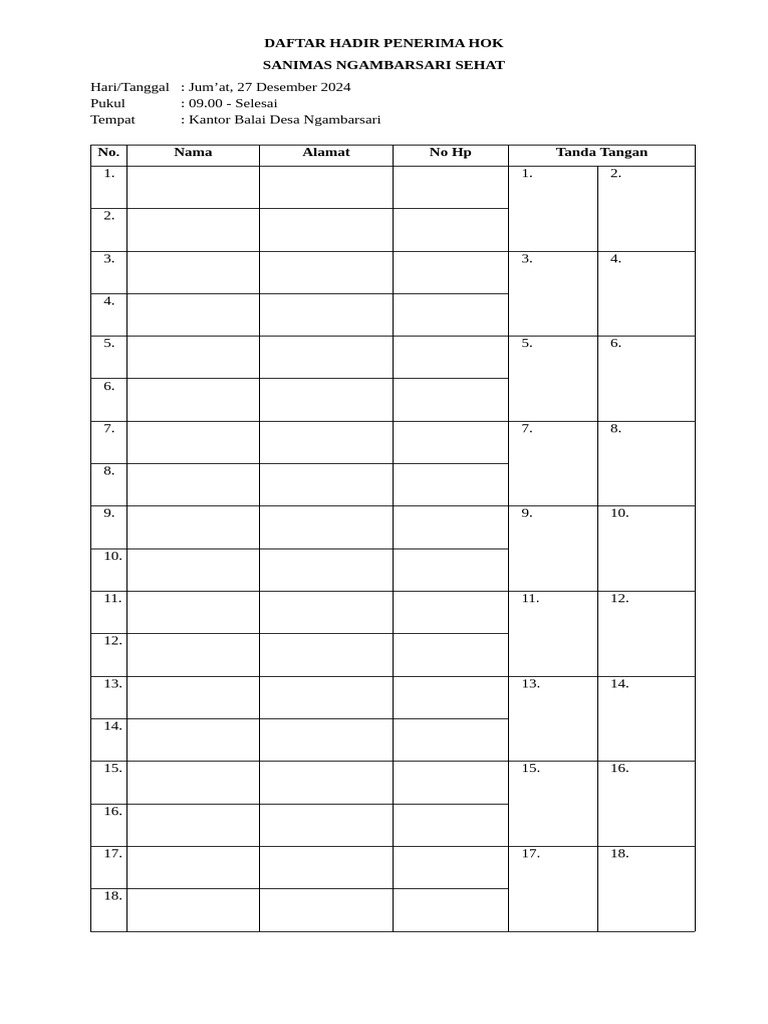 Daftar Hadir KKN FIX | PDF