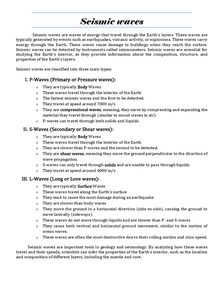 Seismic Waves Note | PDF | Seismology | Tsunami