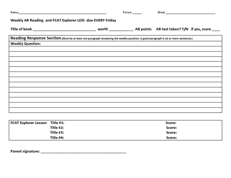Weekly AR Reading Log Template | PDF