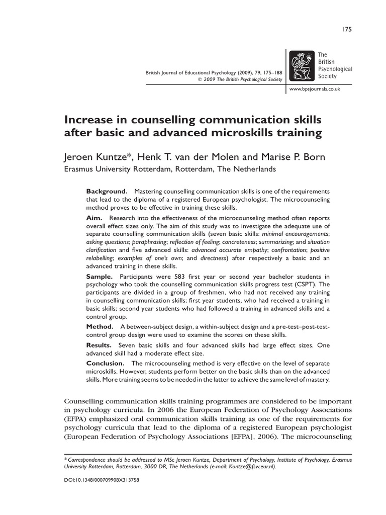 Counselling Skills Training Effectiveness | PDF | Counseling Psychology ...