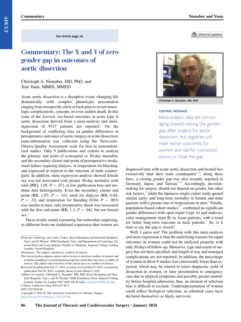 Commentary The X and Y of zero gender gap in outcomes of aortic ...