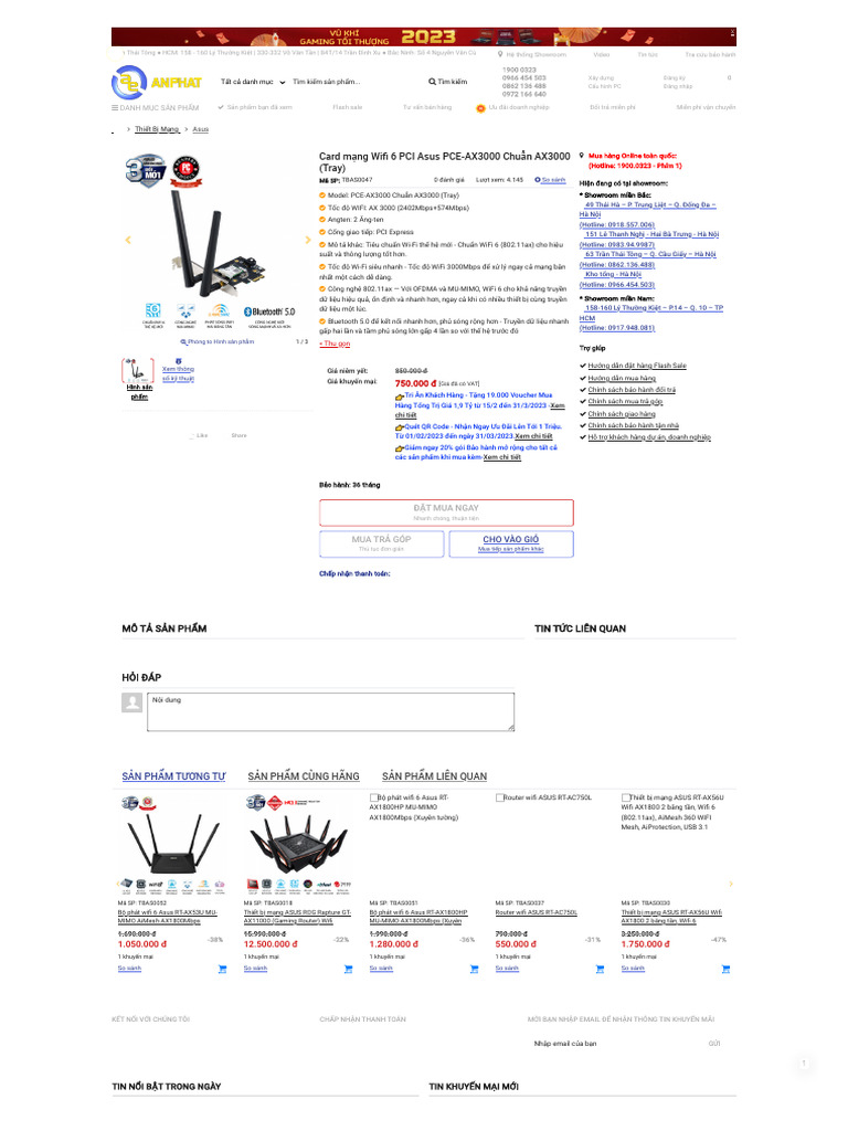 Card Mạng Wifi 6 PCI Asus PCE-AX3000 Chuẩn AX3000 (Tray) | PDF