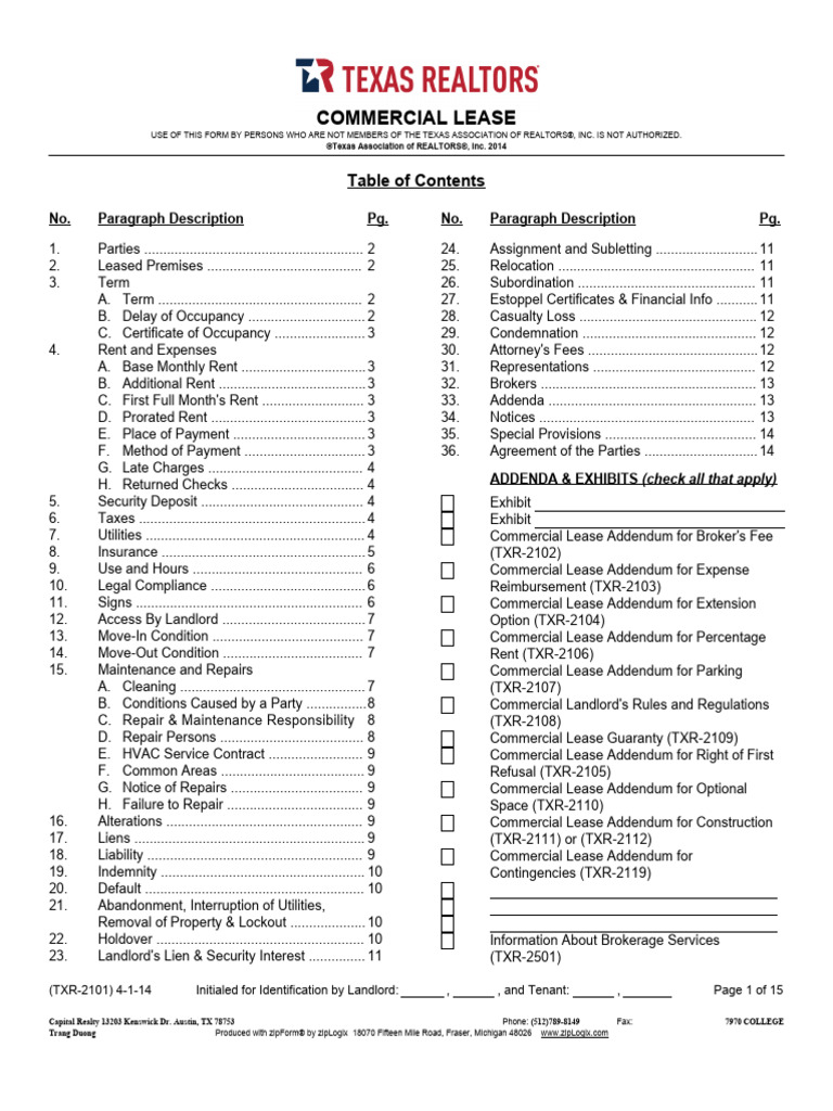 TXR-2101 - Commercial Lease - 4114 | PDF | Lease | Leasehold Estate
