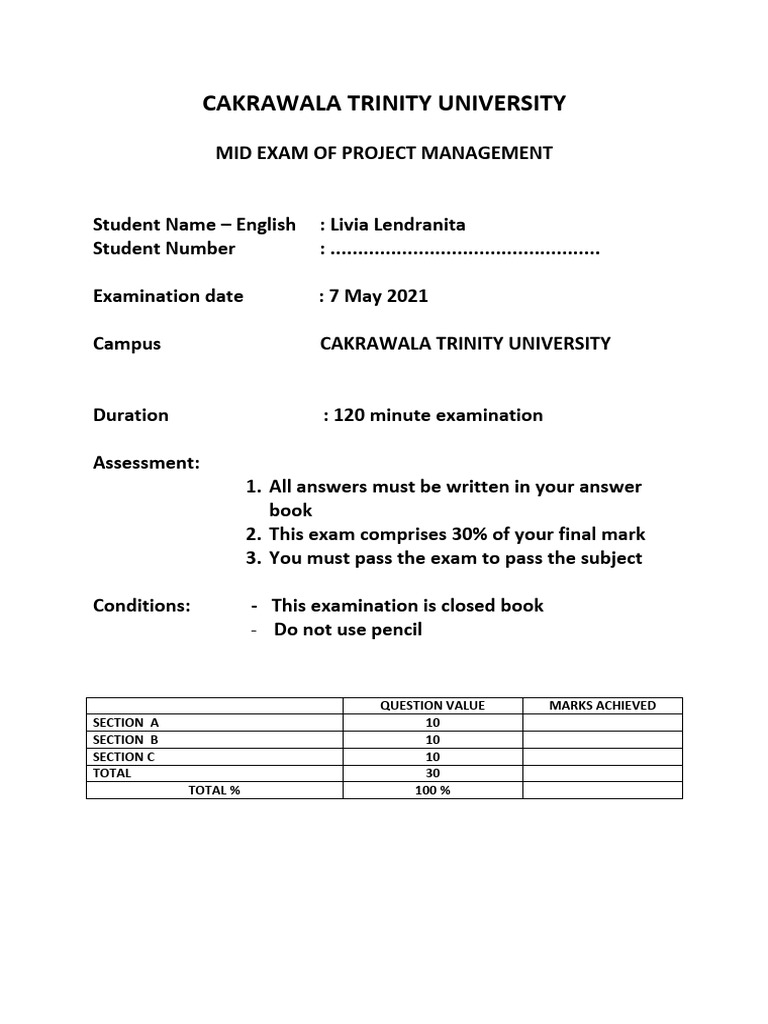 Project Management Midterm Exam Overview | PDF | Project Management ...