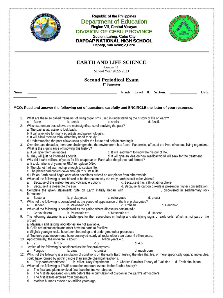 Earth and Life Science-2nd Periodical | PDF | Biology | Cell (Biology)